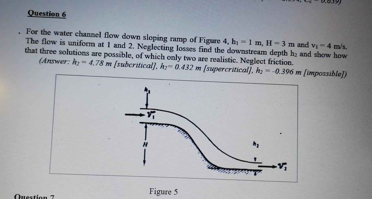 Solved Question 6 . For the water channel flow down sloping | Chegg.com