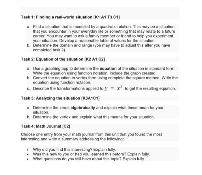 Solved Task 1: Finding a real-world situation [K1 A1 T3 C1] | Chegg.com