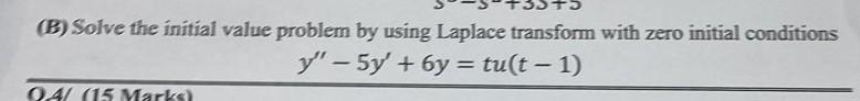 Solved (B) Solve the initial value problem by using Laplace | Chegg.com