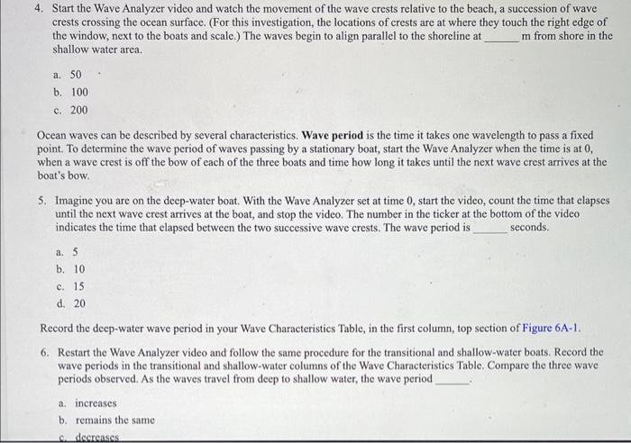 Figure 6A-1. Wave characteristics table.The water | Chegg.com