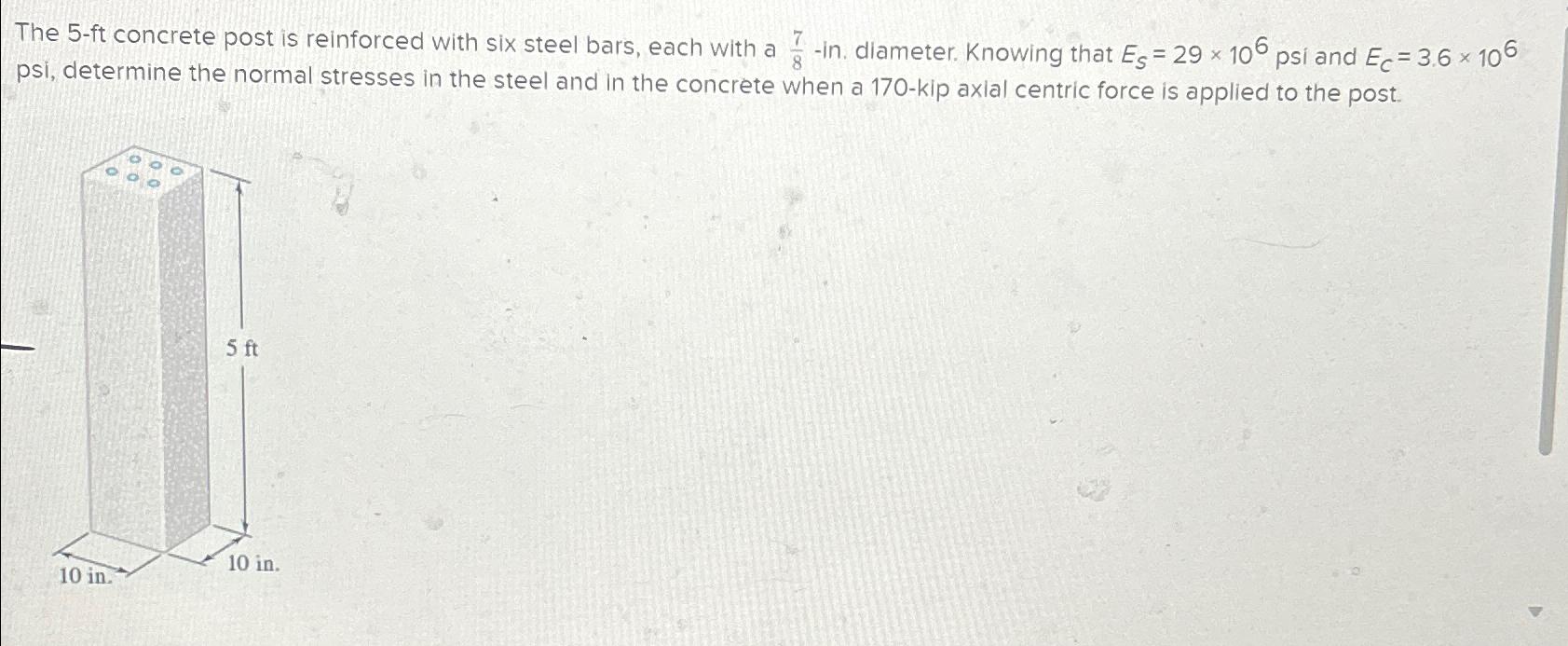 Solved The 5 - ft ﻿concrete post is reinforced with six | Chegg.com