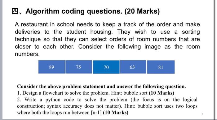 Solved Algorithm coding questions. (20 Marks) A restaurant | Chegg.com