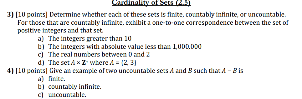 Solved Cardinality of Sets (2.5)[10 ﻿points] ﻿Determine | Chegg.com