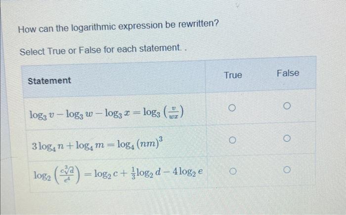 Solved How can the logarithmic expression be rewritten? | Chegg.com