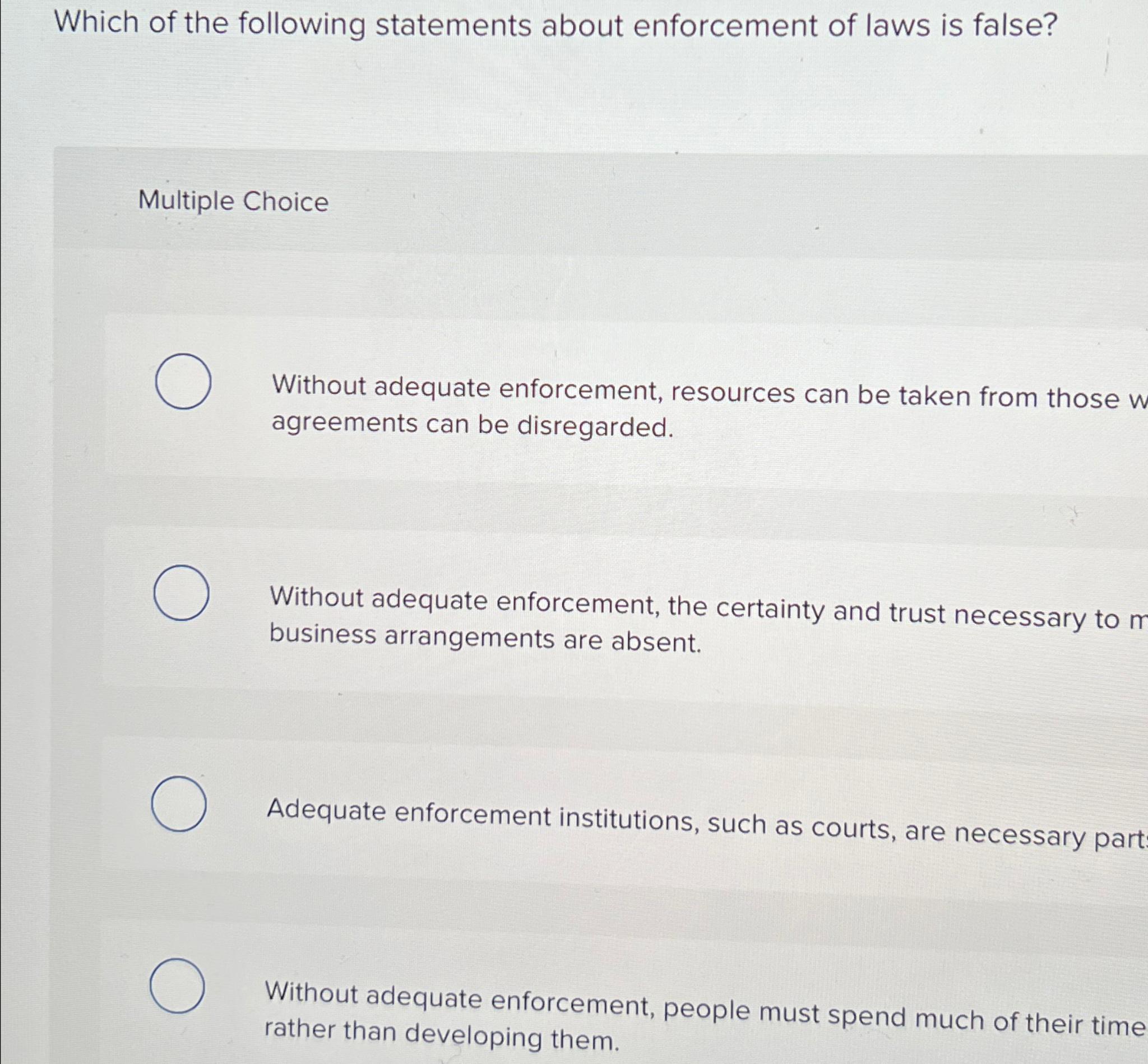 Solved Which of the following statements about enforcement | Chegg.com