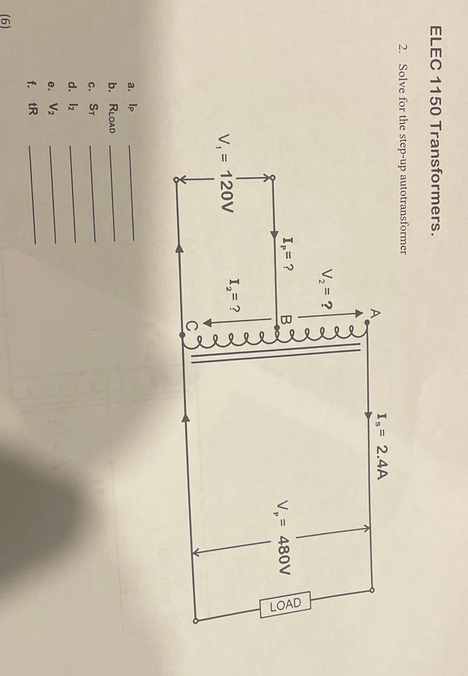 Solved ELEC 1150 ﻿Transformers.2. ﻿Solve for the step-up | Chegg.com