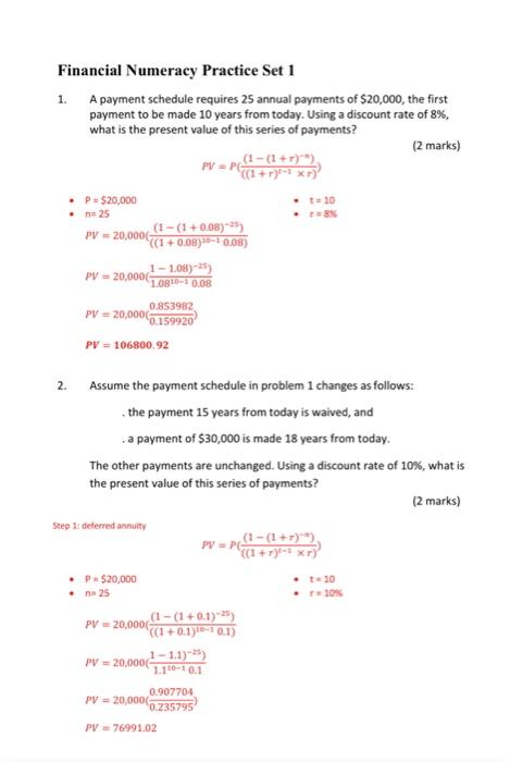 Solved Financial Numeracy Practice Set 1 1. A payment | Chegg.com