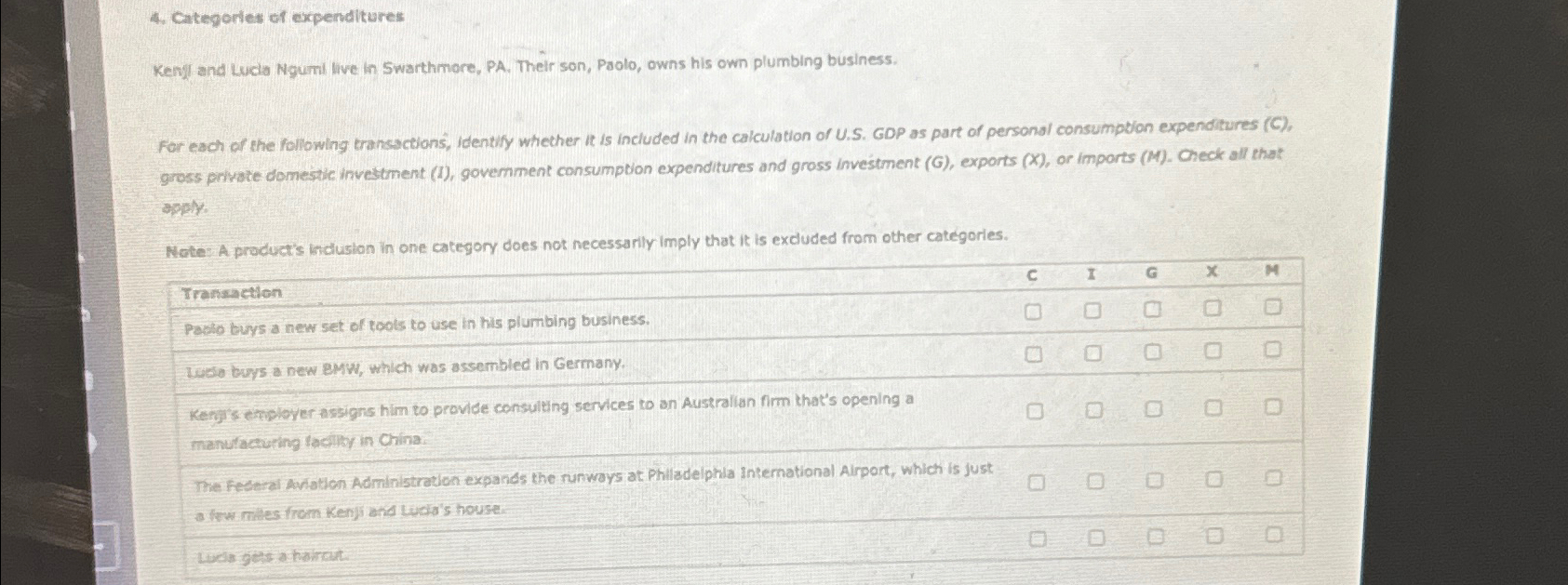 Solved Categorles ef expendituresKevil and Lucia Ngumil live | Chegg.com