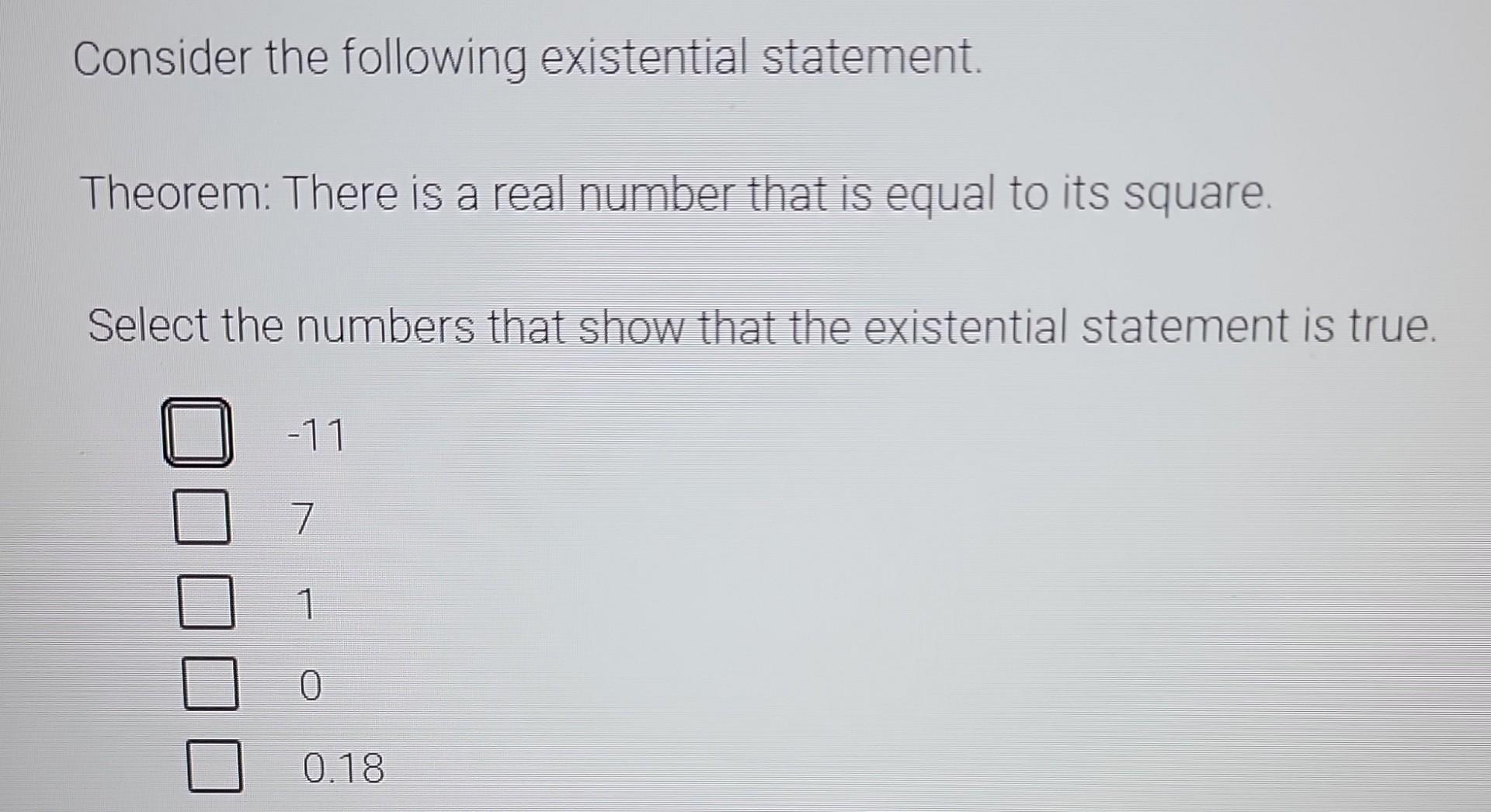 Solved Consider the following existential statement. | Chegg.com