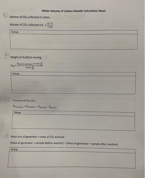 Solved Molar Volume of Carbon Dioxide Data SheetVolume of | Chegg.com