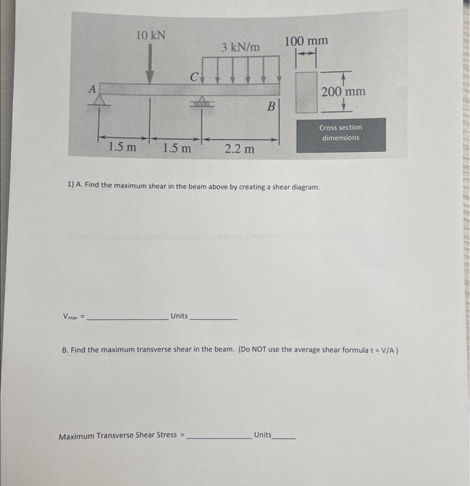 Solved 1) A. Find the maximum shear in the beam above by | Chegg.com