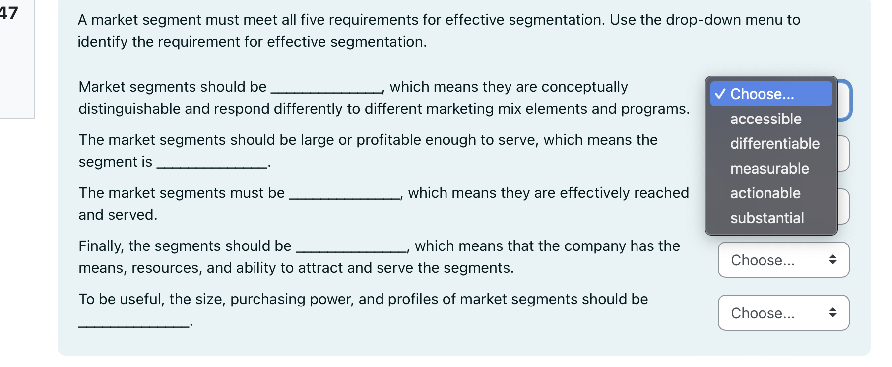 Solved A market segment must meet all five requirements for | Chegg.com