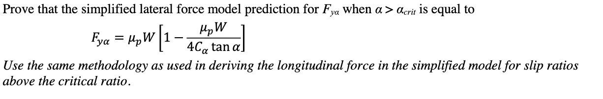 Solved Prove that the simplified lateral force model | Chegg.com