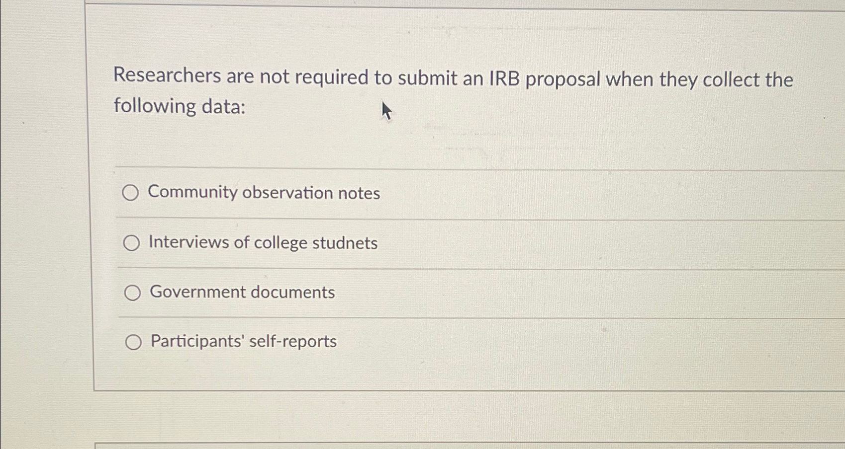 Solved Researchers are not required to submit an IRB | Chegg.com