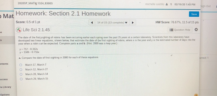 Solved 2020SP_MATH 1324_83003 michelle castillo & + 02/16/20 | Chegg.com