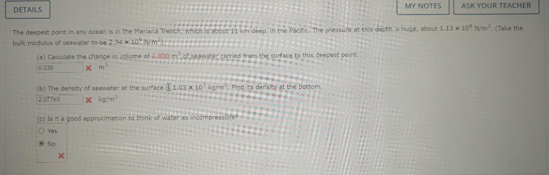 Solved The deepest point in any ocean is in the Mariana | Chegg.com