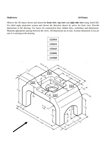 Solved Multiviews 10 Points Observe The 3d Object Shown
