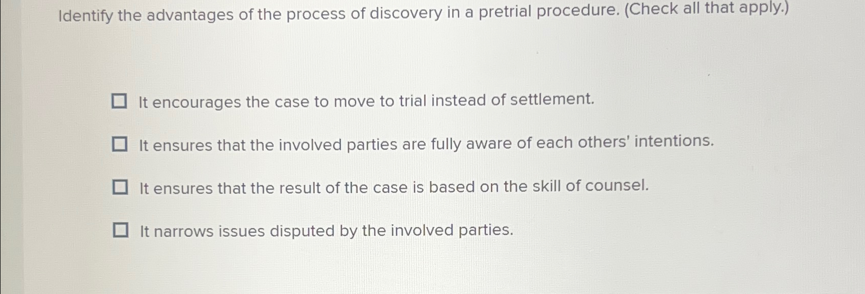 Solved Identify the advantages of the process of discovery | Chegg.com
