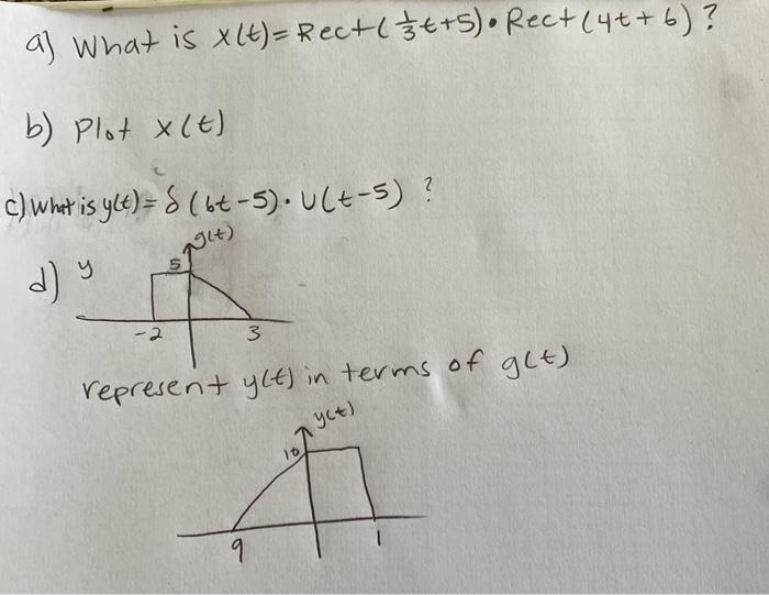 Solved a What is a (t)= Rect (3365) • Rect (4t+6)? b) Plot | Chegg.com