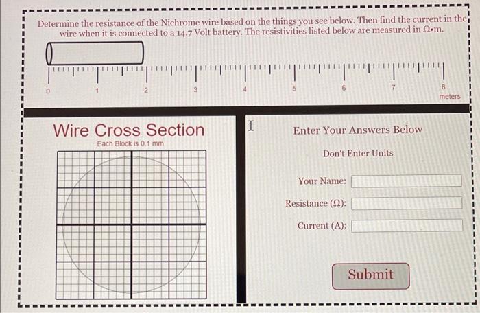 Solved Determine the resistance of the Nichrome wire based | Chegg.com