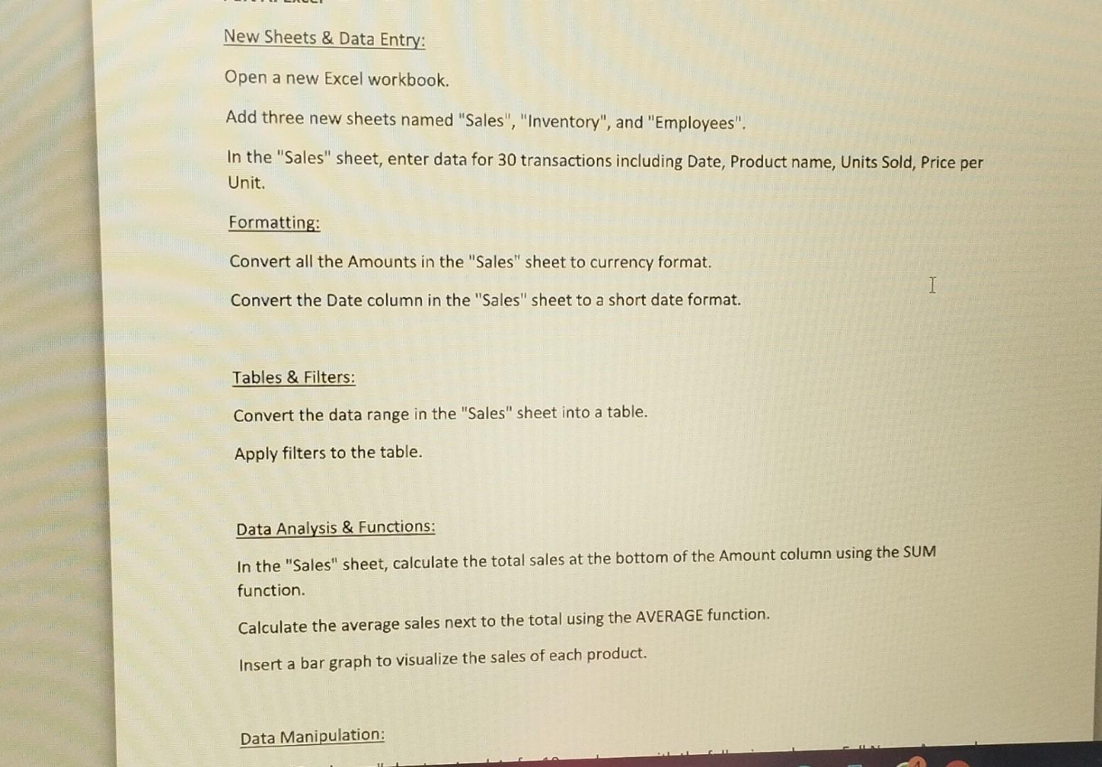 Solved Data Manipulation: In the "Einployees" sheet, enter | Chegg.com