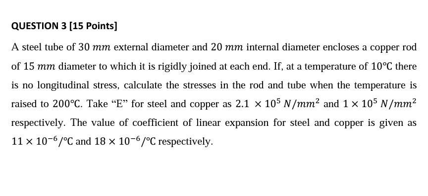 Solved QUESTION 3 [15 Points] A steel tube of 30 mm external | Chegg.com