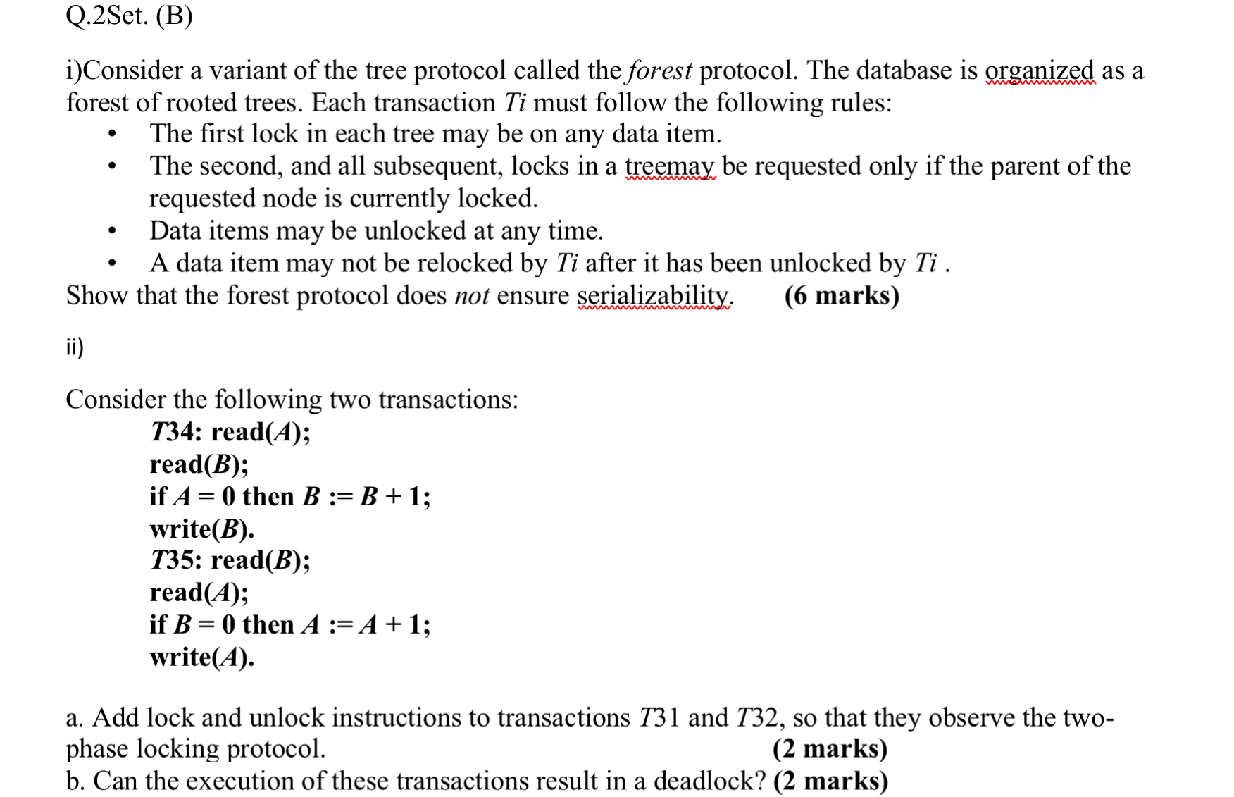 Solved Q.2Set. (B)i)Consider a variant of the tree protocol | Chegg.com