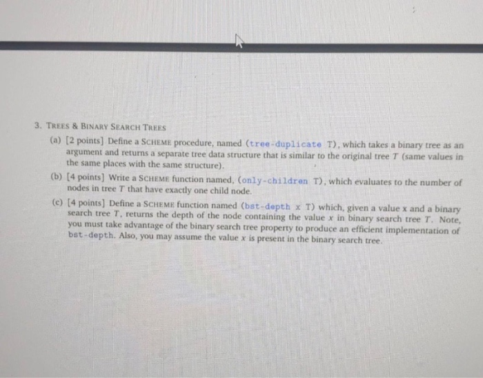 3. TREES & BINARY SEARCH TREES (a) (2 points) Define | Chegg.com