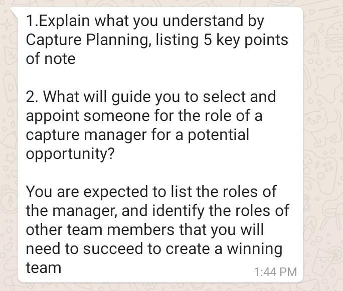 Solved 1.Explain what you understand by Capture Planning, | Chegg.com