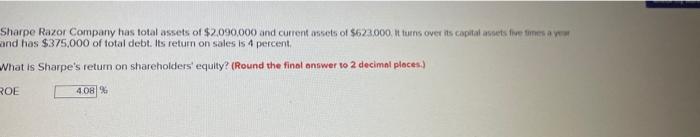 Solved Sharpe Razor Company has total assets of $2.090.000 | Chegg.com