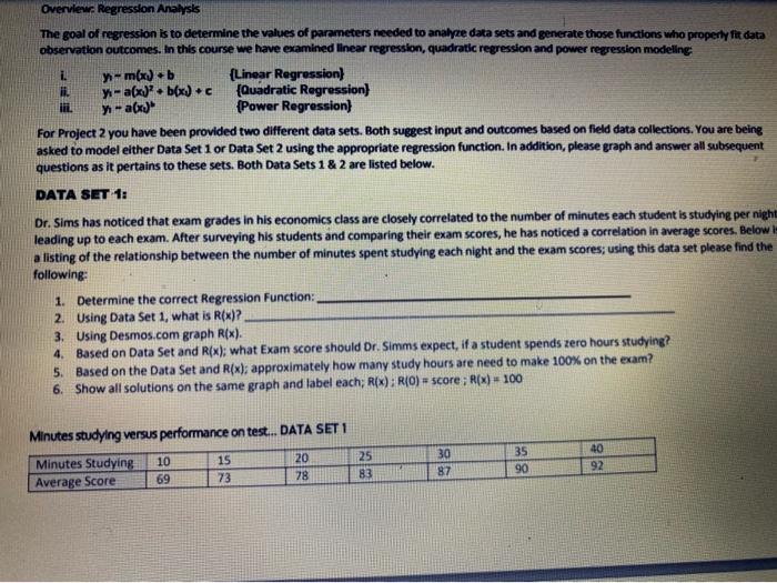 Solved Overview Regression Analysis The goal of regression | Chegg.com