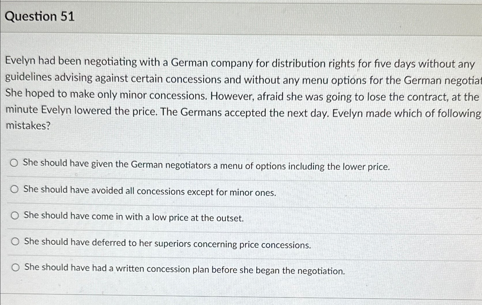 Solved Question 51Evelyn had been negotiating with a German | Chegg.com