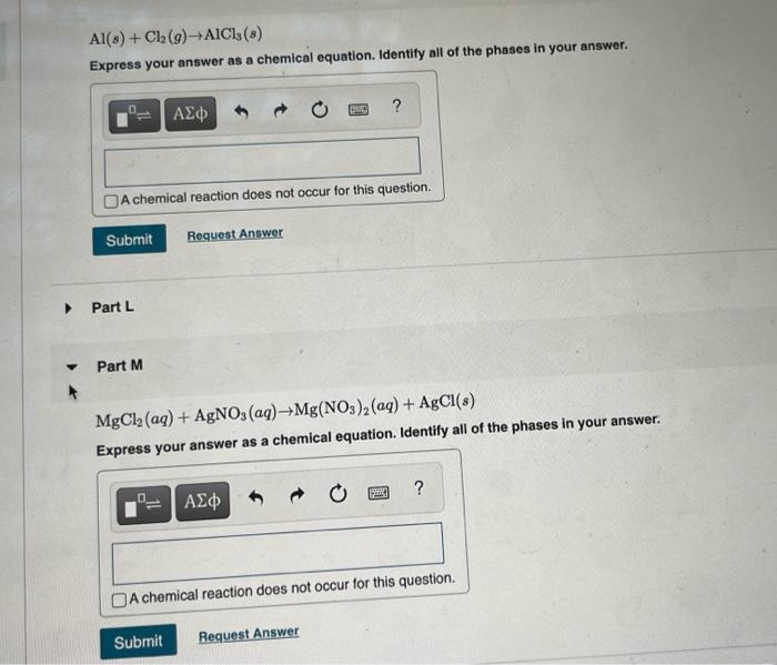 Solved Al(s)+Cl2(g)→AlCl3(s) Express your answer as a | Chegg.com