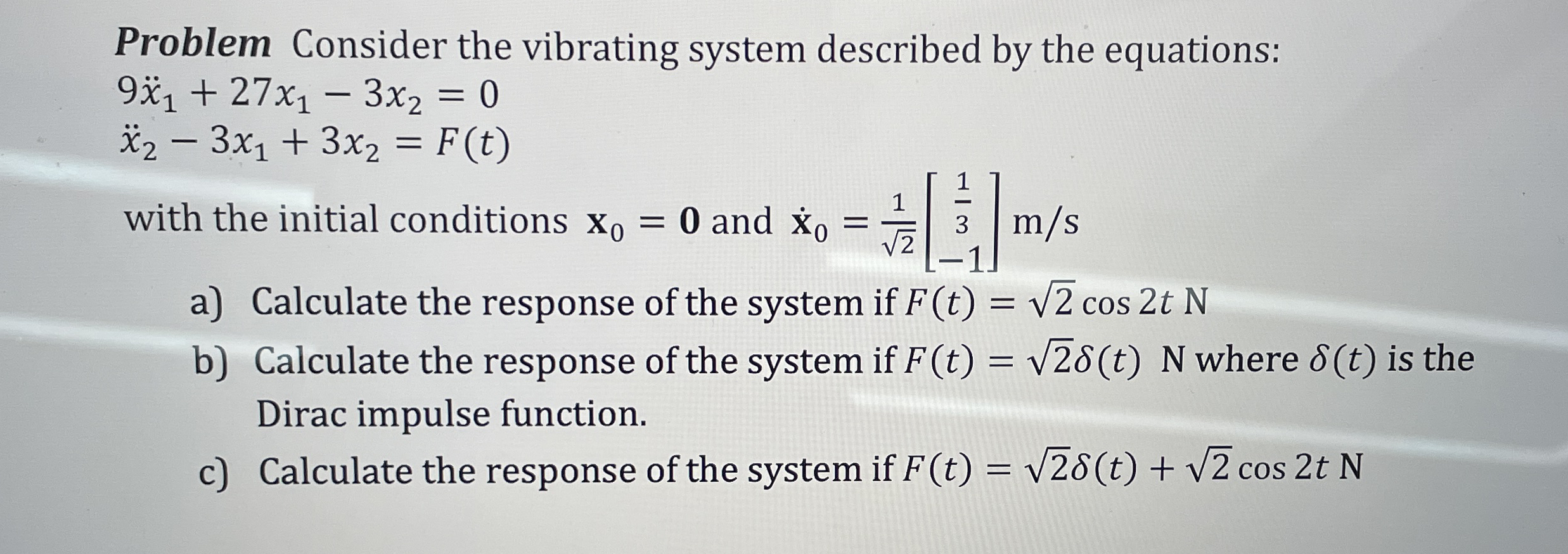 Solved Problem Consider the vibrating system described by | Chegg.com