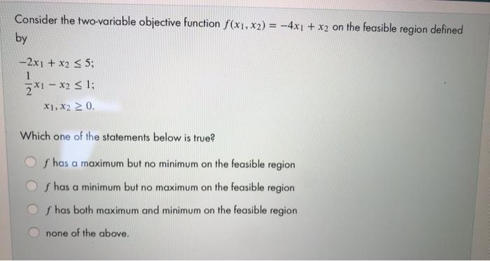 Solved Consider The Two Variable Objective Function F X1