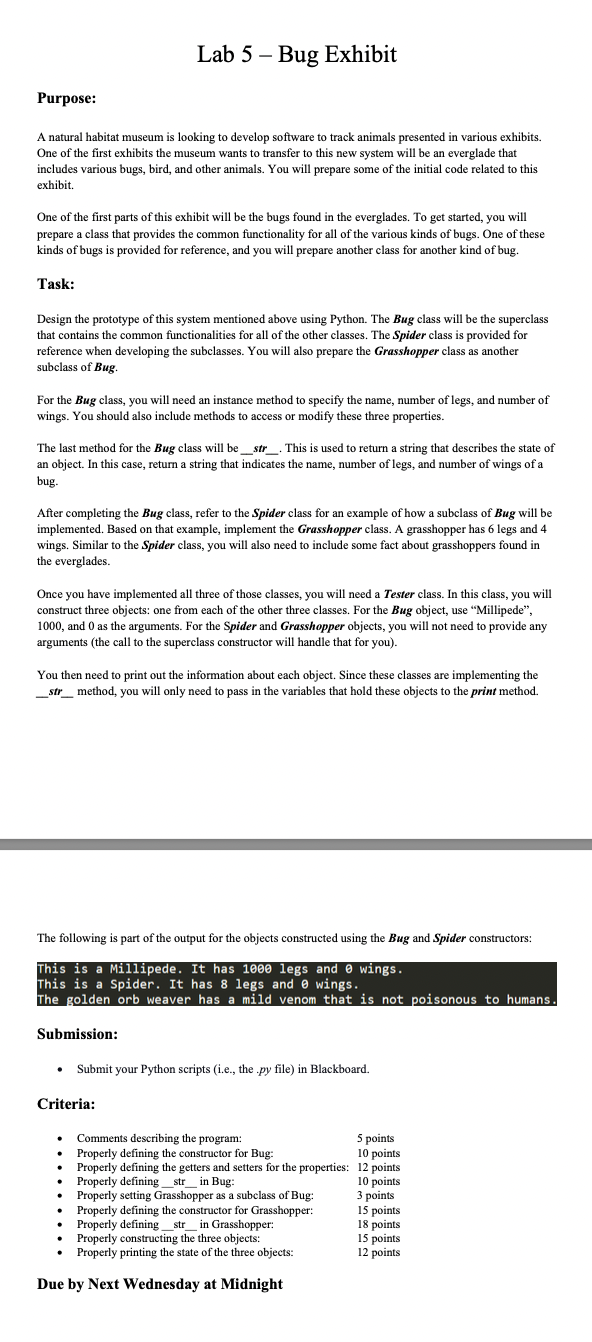 Solved Lab 5 - ﻿Bug ExhibitPurpose:A natural habitat museum | Chegg.com