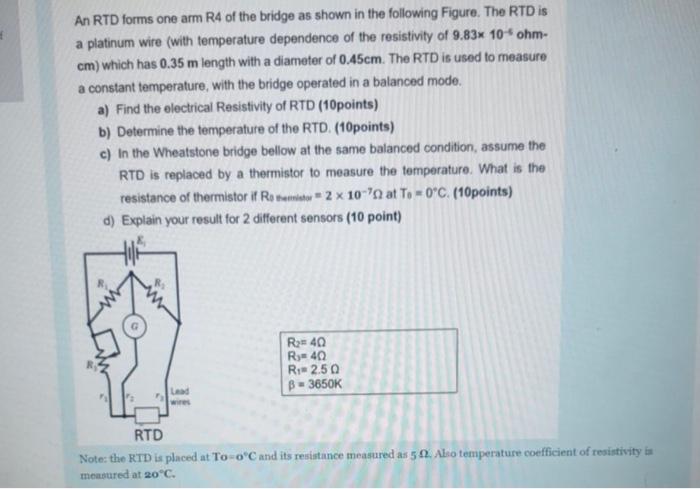 Solved An RTD forms one arm R4 of the bridge as shown in the | Chegg.com