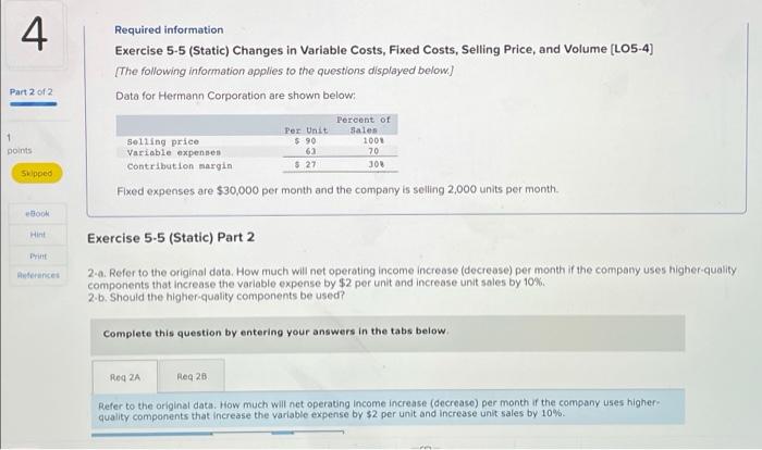 Solved 4 Part 2 of 2 1 points Skipped eBook Hint Print | Chegg.com