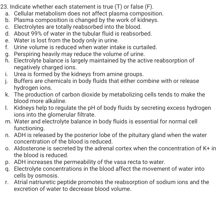 Solved 23. Indicate whether each statement is true (T) or | Chegg.com