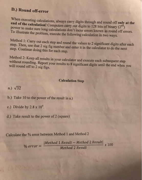 Solved D.) Round off-error When executing calculations, | Chegg.com