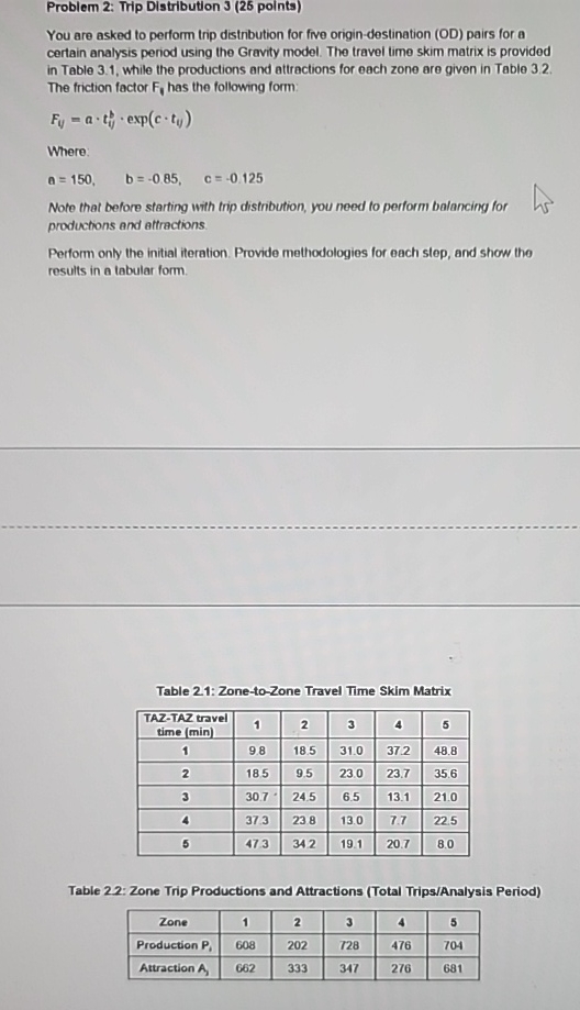 Solved Problem 2: Trip Distribution 3 (25 ﻿points)You are | Chegg.com