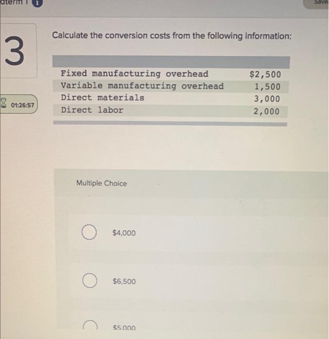 Solved Save Calculate the conversion costs from the | Chegg.com