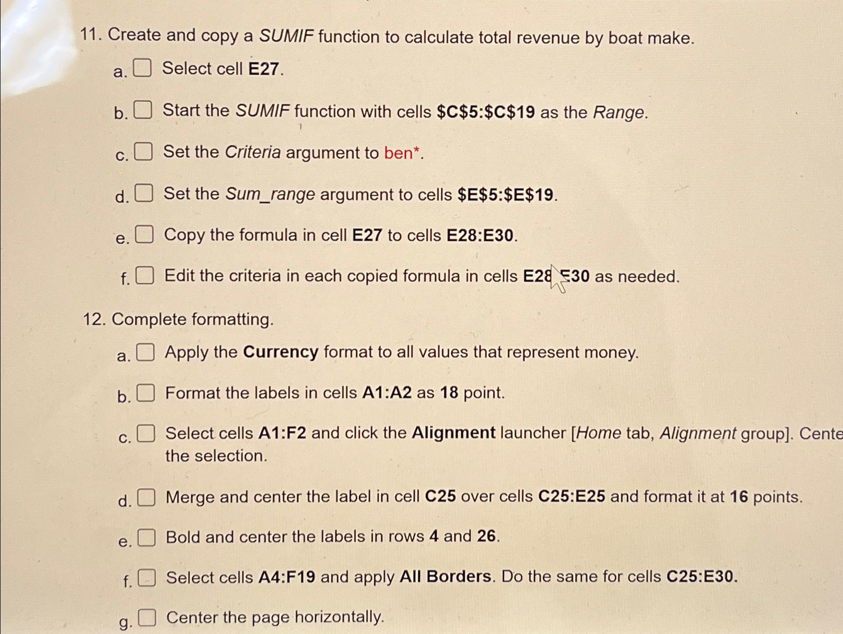 Solved Create And Copy A Sumif Function To Calculate Total 5282