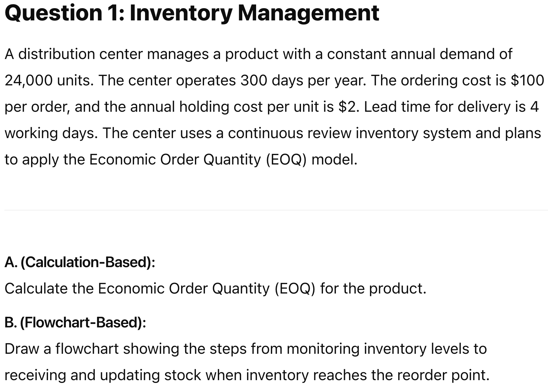 Solved A. (Calculation-Based):Calculate the Economic Order | Chegg.com