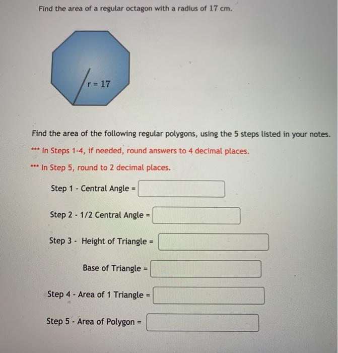 Solved Find the area of a regular octagon with a radius of | Chegg.com