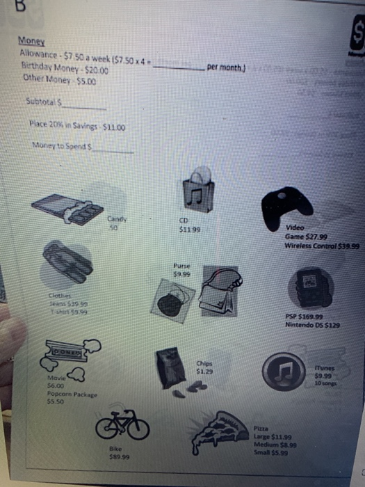 Solved Money Allowance - $750 a week 157.50x4 Birthday | Chegg.com