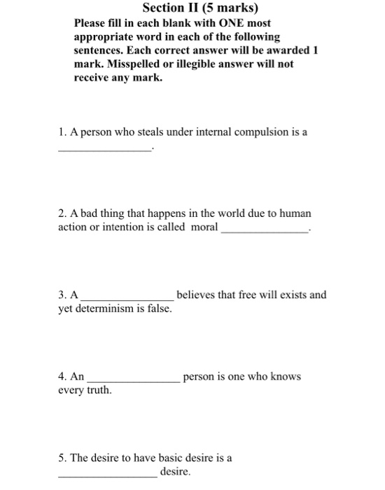 Solved Section II (5 marks) Please fill in each blank with | Chegg.com