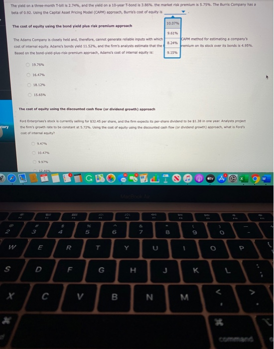 Solved The yield on a three-month T-bill is 2.74%, and the | Chegg.com