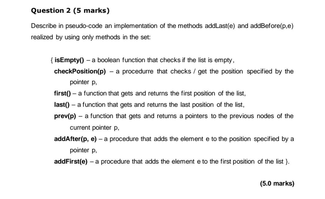 Solved escribe in pseudo-code an implementation of the | Chegg.com