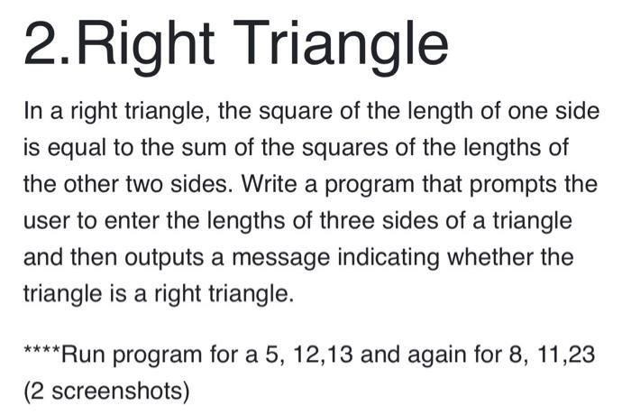 Solved 2. Right Triangle In a right triangle, the square of | Chegg.com